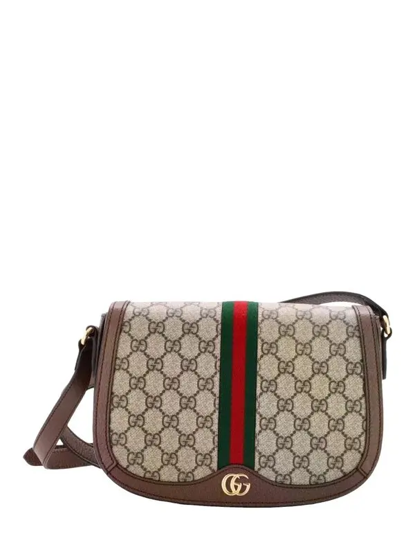 Gucci Ophidia Saddle Flap Gg Coated Canvas Small Shoulder Bag - Brown
