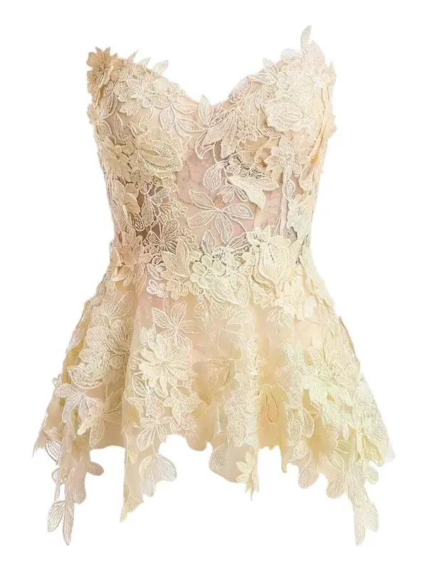 GEMY MAALOUF Floral Appliqué Peplum Corset - Neutrals