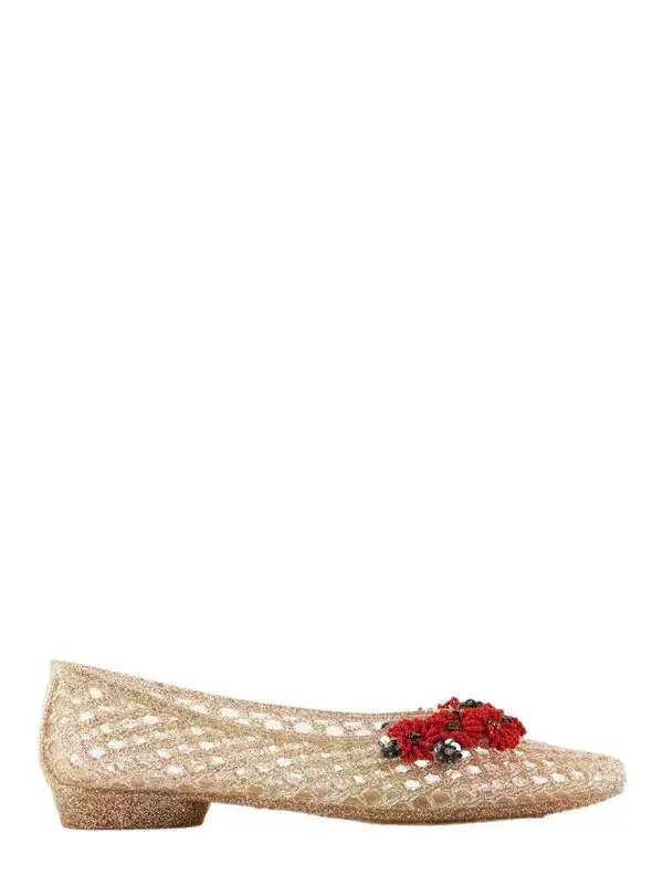 HEAVENLY JELLY Flower Embellished Glitter Ballet Flats - Gold