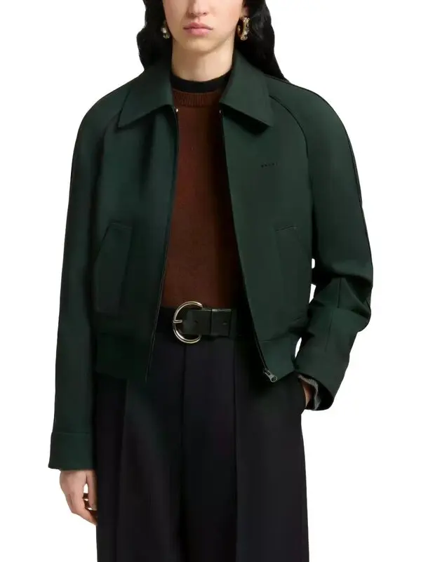 Marni Dark Twill Zip-up Jacket With Contrast Piping And Logo Embroidery - Green