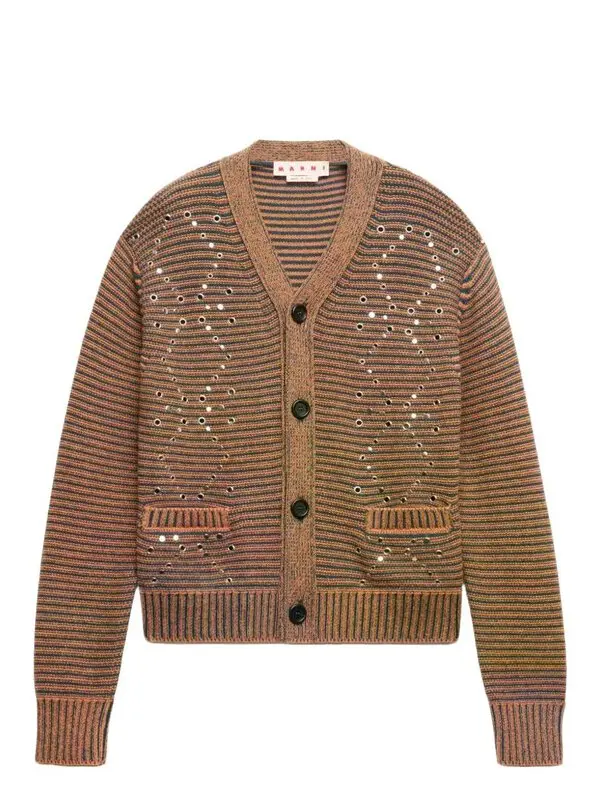Marni Stud-embellished Striped Cardigan - Brown