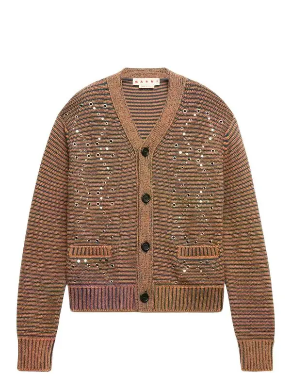 Marni Stud-embellished Striped Cardigan - Brown