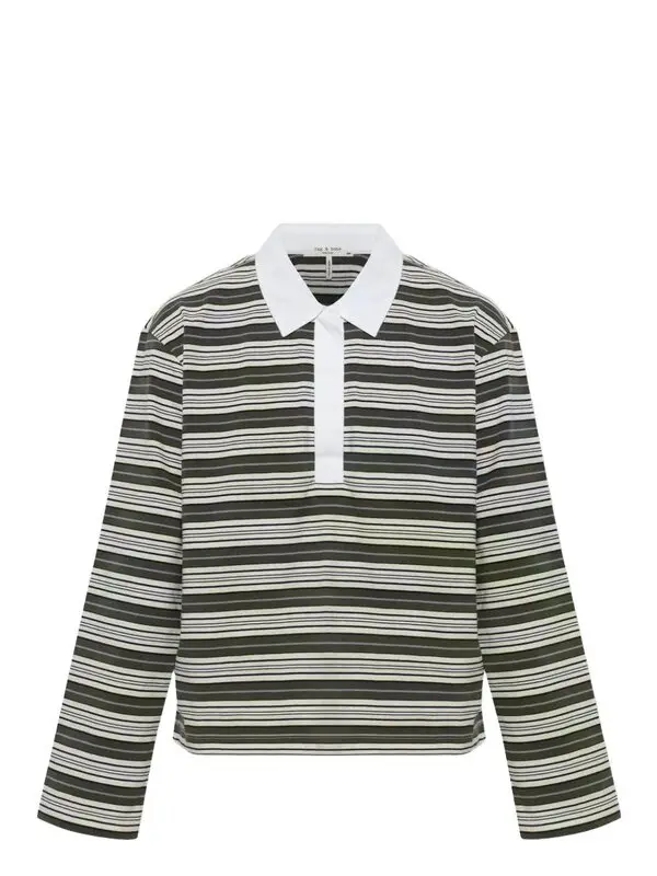 Rag & Bone Striped Long Sleeve Polo Shirt - Green