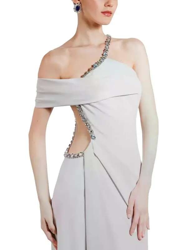 GEMY MAALOUF Beaded Asymmetrical Neckline Gown - Grey