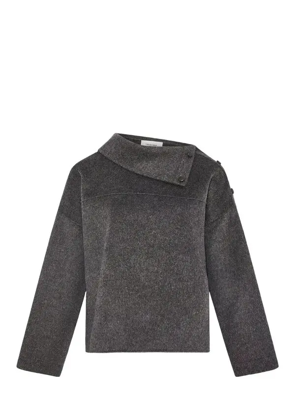 YVES SALOMON Button Shoulder Funnel Neck Blouse - Grey