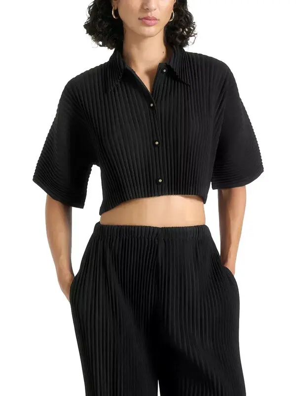 Manière De Voir Maniere De Voir Cropped Pleated Short-sleeve Shirt - Black