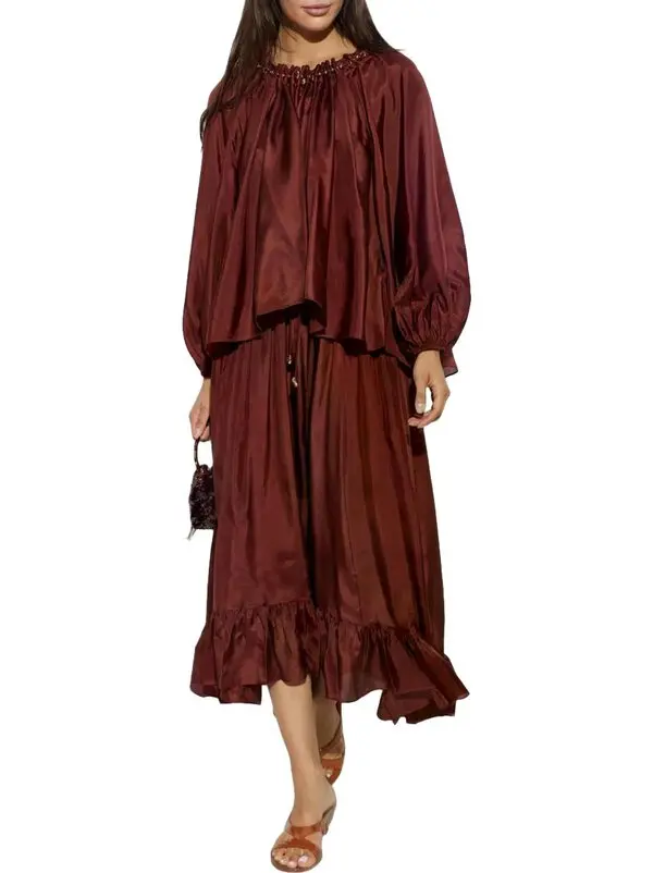 Zimmermann Aster Gathered Silk Blouse - Red