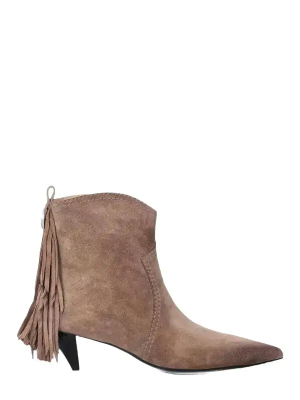 Pinko Fringe Detail Suede Ankle Boots - Brown
