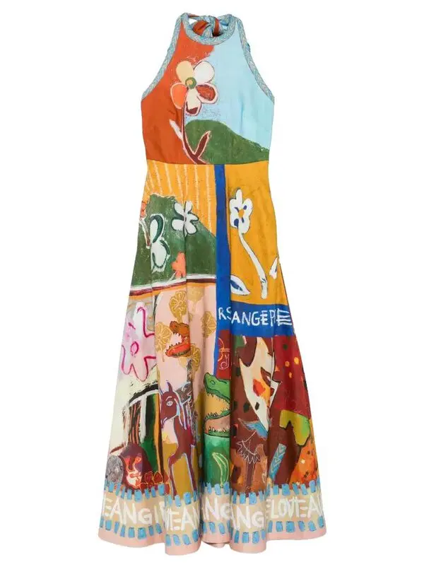 ALEMAIS Alemas Halterneck Graphic Print Maxi Dress - Yellow