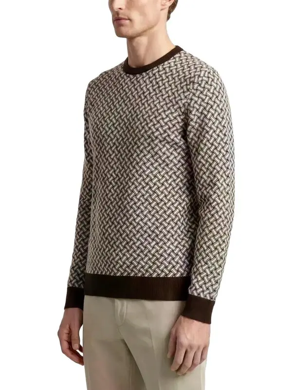 DRUMOHR Crew Neck Sweater With Razor Blade Pattern - Brown