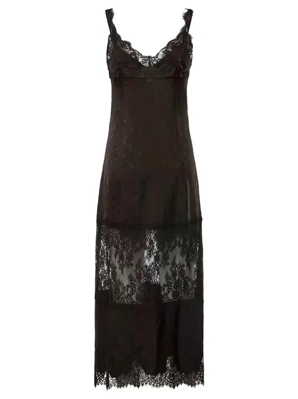 Pinko Midi Lace-trim Floral-jacquard Dress - Brown