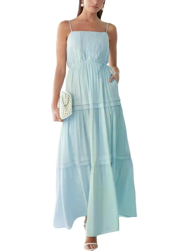 ST MRLO Pintuck Detail Tiered Midi Dress - Blue