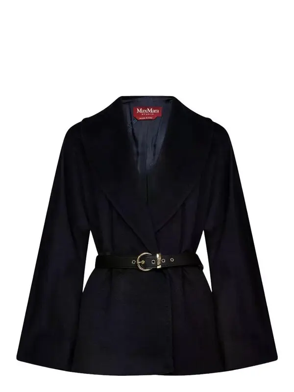 Max Mara Belted Virgin Wool Coat - Blue