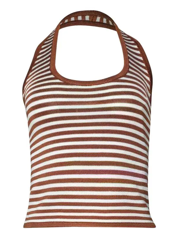Calle Del Mar Striped Halterneck Knit Top - Brown