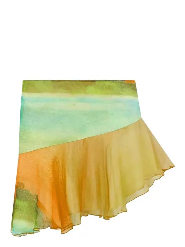 DONDE ESTEBAN Formentera Ruffled Silk Mini Skirt - Orange