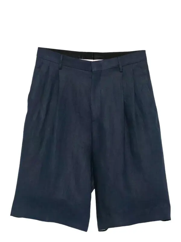 Tagliatore Pleated Linen Shorts - Blue