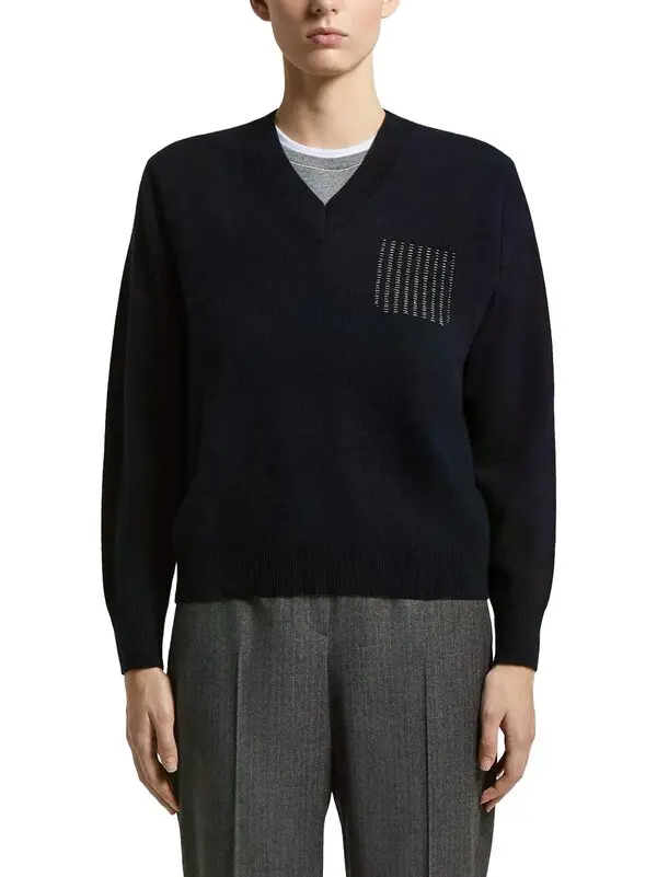 Peserico V-neck Jumper With Bead Embellishment - Blue