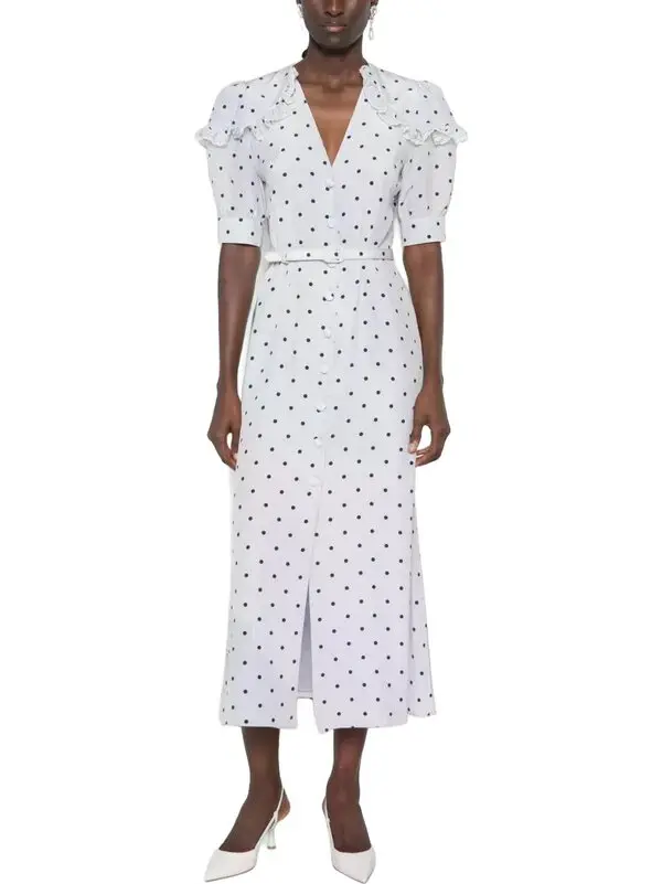 Alessandra Rich Polka-dot Ruffled Midi Dress - Blue