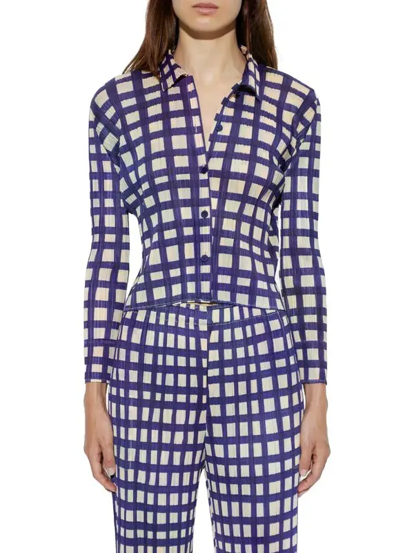 Issey Miyake Check Print Pleated Shirt - Blue