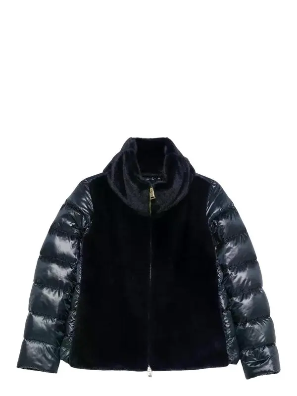 Herno Quilted Faux-fur Panel High Neck Jacket - Blue