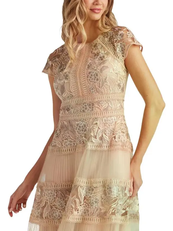 Tadashi Shoji Tamsin Floral-embroidered Tiered Midi Dress - Neutrals
