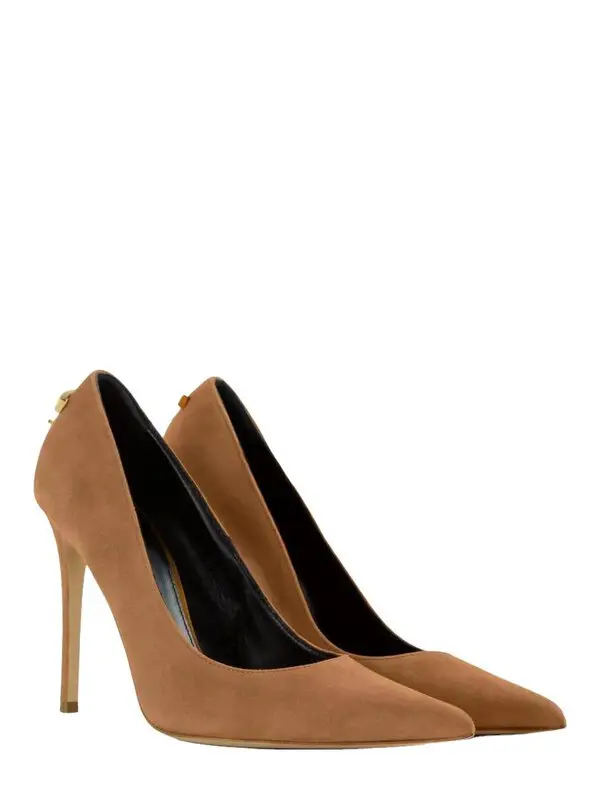 Elisabetta Franchi Suede Pumps With Logo Detail - Brown