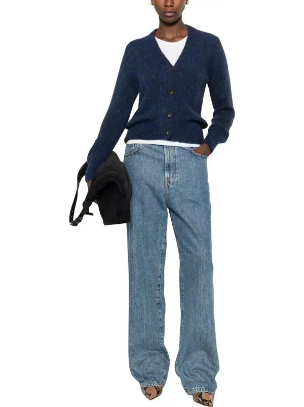 BASE V-neck Cardigan With Button Fastening - Blue