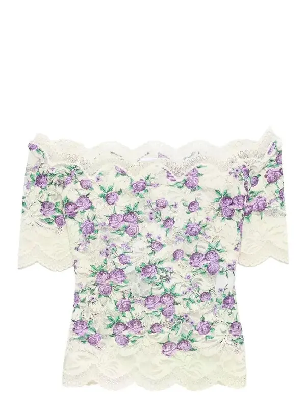 Rabanne Embroidered Lace-trim Off-shoulder Top - Neutrals