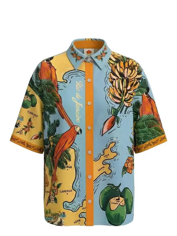 Farm Rio Graphic Print Short Sleeve Shirt - Blue