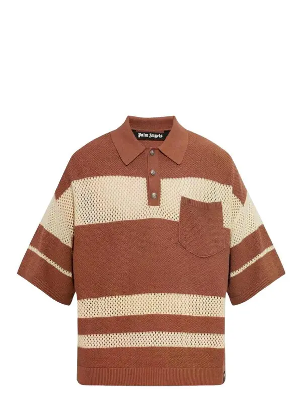 Palm Angels Striped Mesh-knit Polo Shirt - Brown