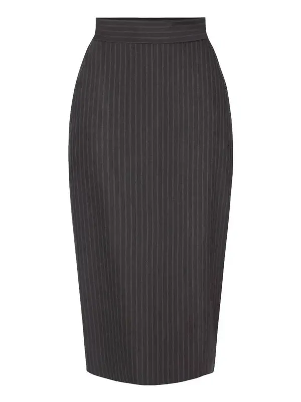 Elisabetta Franchi Pinstriped Cool Wool Midi Skirt - Grey