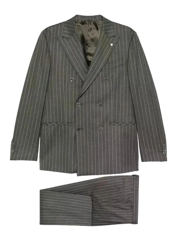LUIGI BIANCHI Double-breasted Pinstripe-pattern Suit - Grey