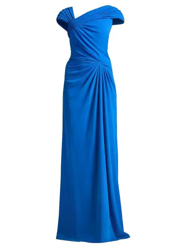 Tadashi Shoji Mireya Ruched Gown With Draped Detail - Blue