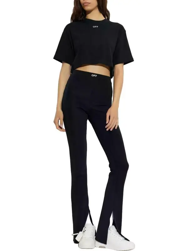 Off-White Ribbed Cropped T-shirt With Logo - Black