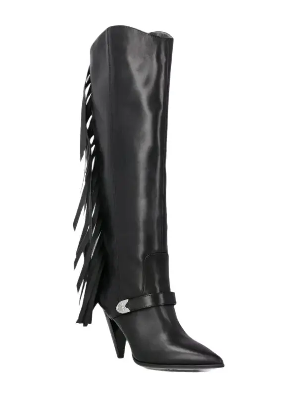 Pinko Fringe Detail Leather Boots - Black