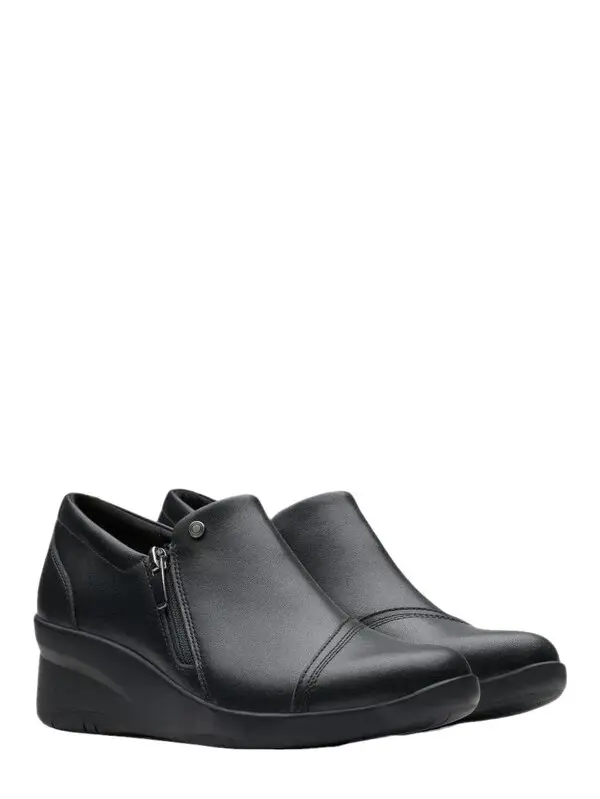 Clarks Suttyn Zip Wedge Leather Loafers - Black