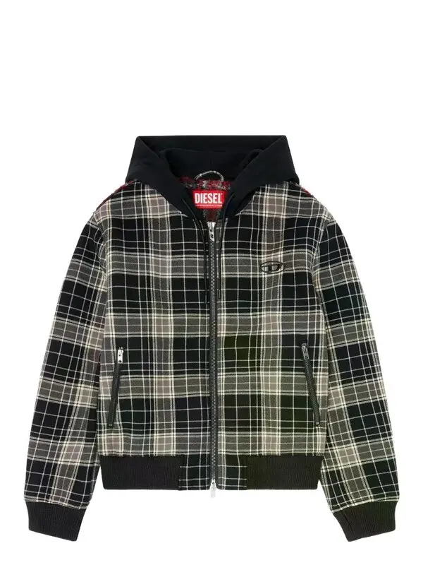 DIESEL® Check Flannel Bomber Jacket With Teddy Interior - Black