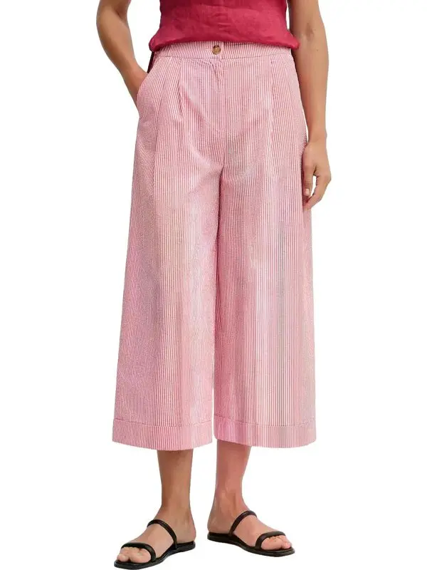BENETTON Striped Pattern Wide-leg Cropped Trousers - Red