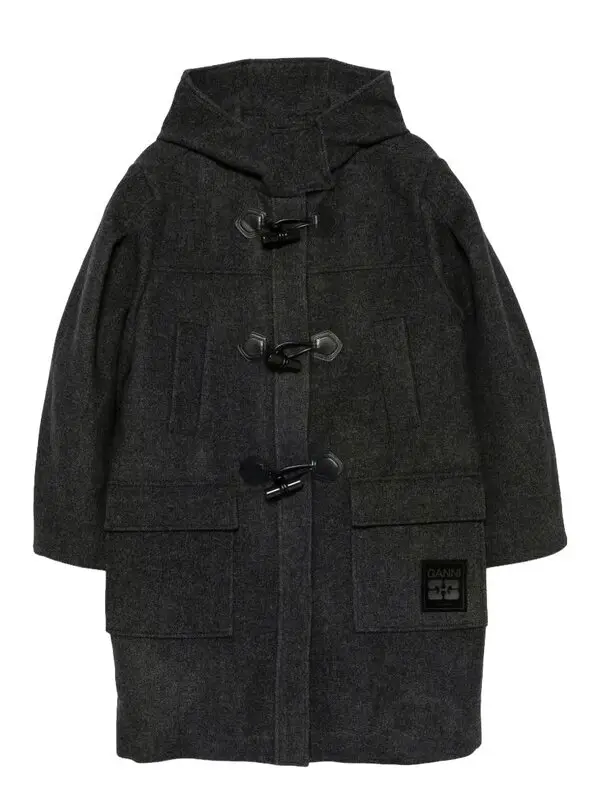 GANNI Hooded Toggle-fastening Coat - Grey