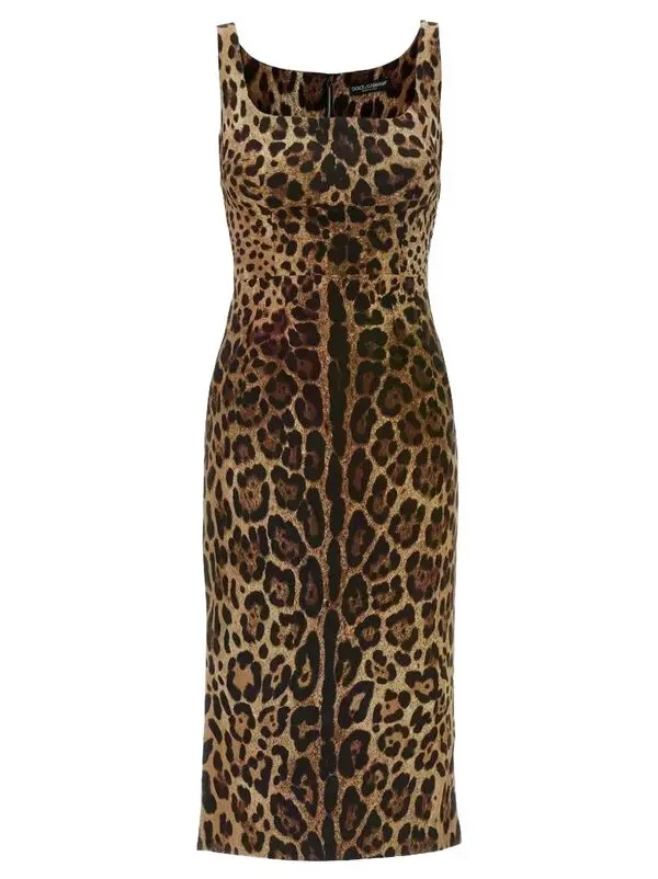 Dolce & Gabbana Leopard Print Midi Dress - Brown