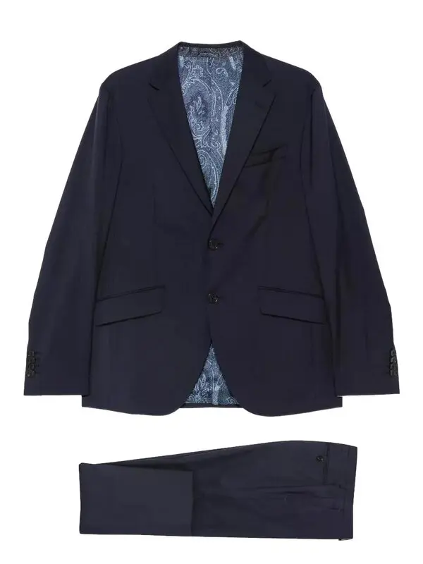 Etro Single-breasted Wool Suit - Blue