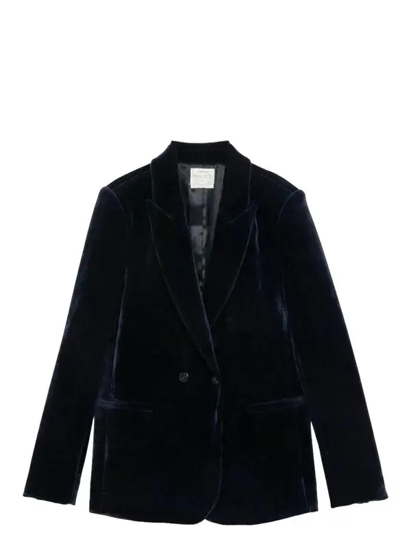 FORTE_FORTE Double-breasted Velvet Blazer - Blue