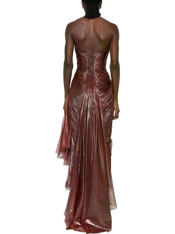 MARIA LUCIA HOHAN Jolie Lace-trim Strapless Gown - Brown