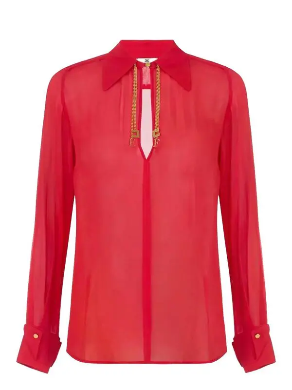Elisabetta Franchi Georgette Blouse With Jewel Logos - Red