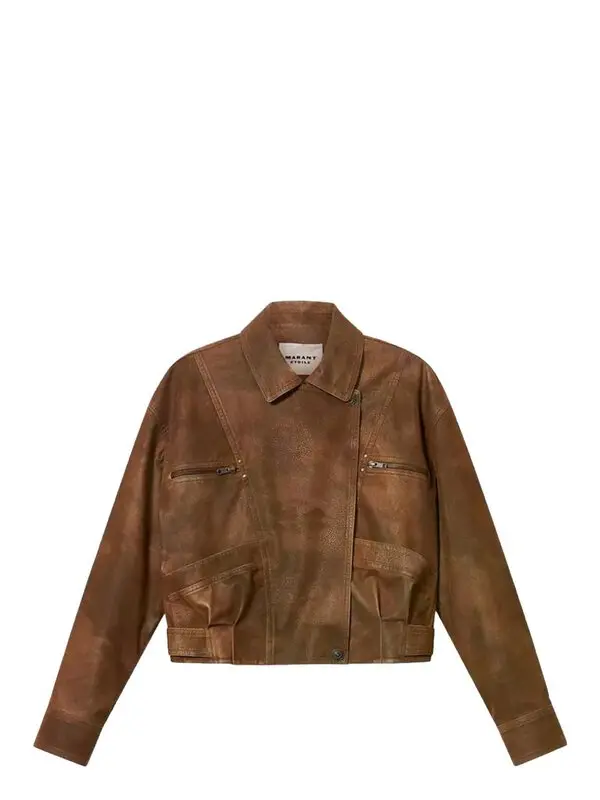 MARANT ETOILE Belma Distressed Leather Jacket - Brown