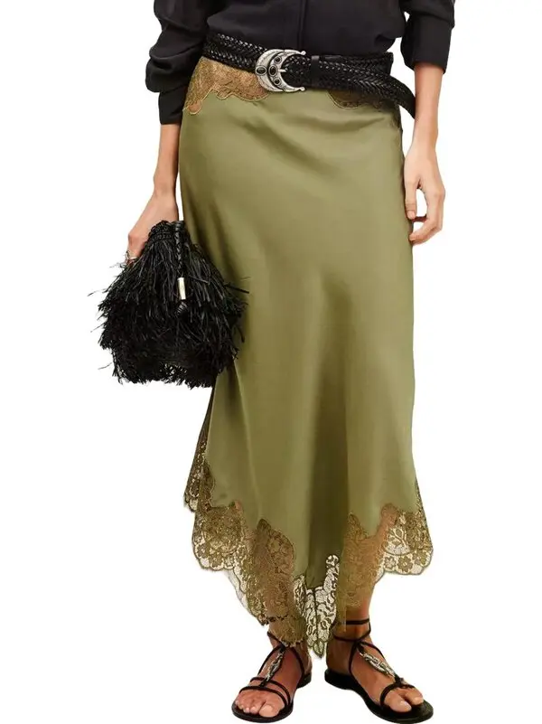 Ba&sh Coni Asymmetric Skirt With Handkerchief Hem And Scallop Edge - Green