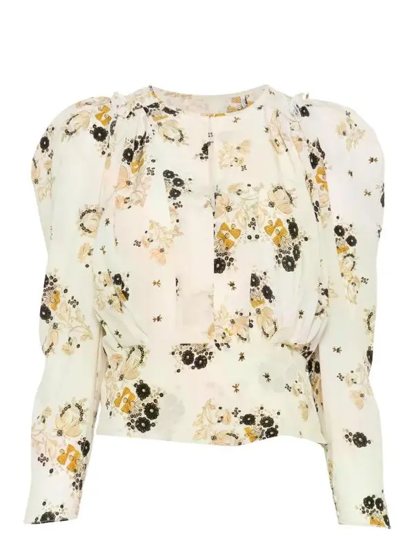 Isabel Marant Étoile Zarga Floral Print Puff Sleeve Blouse - Neutrals