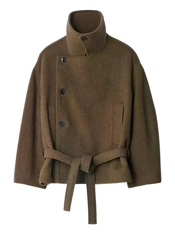 LEMAIRE Short Wrap Coat In Felted Wool And Alpaca Blend - Brown