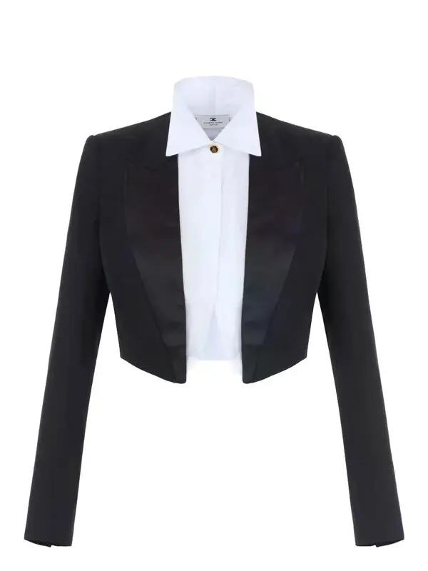 Elisabetta Franchi Cool Wool Cropped Jacket With Sleeveless Shirt - Black