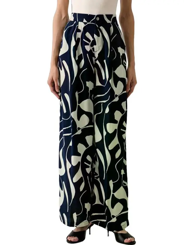 BENETTON Abstract Print Wide Leg Trousers - Blue